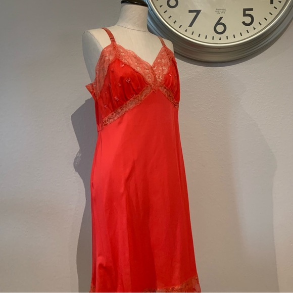 Vintage | Intimates & Sleepwear | Vintage Red Lace Chemise With Sheer ...